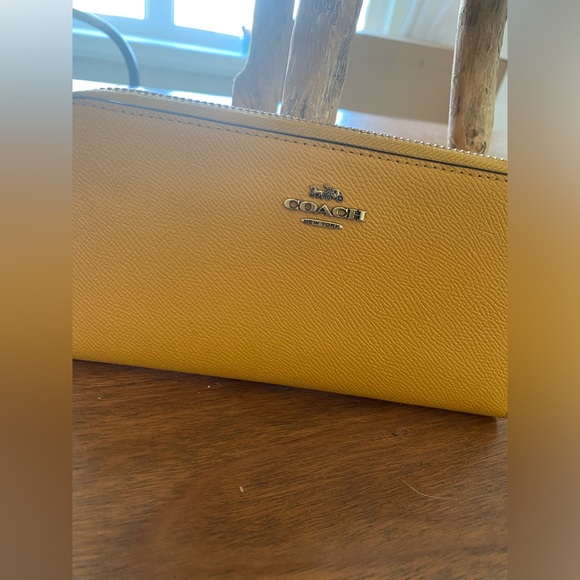 Coach | Bags | Authentic Dark Yellow Coach Wallet With Brass Hardware ...